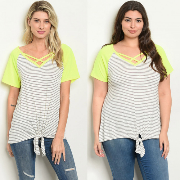 Tops | Neon Tops Tie Front Neon Tunic Tee Plus Sizes Av | Poshmark